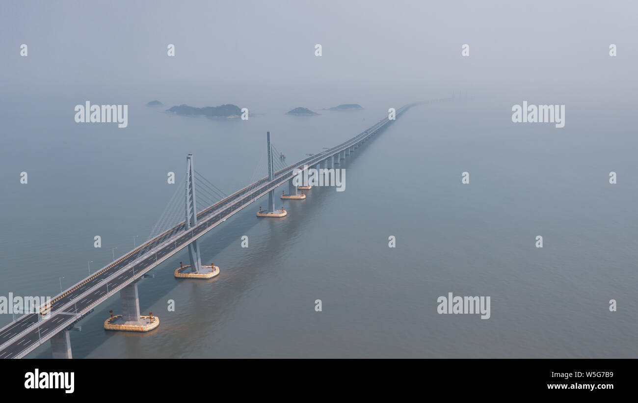An aerial view of the world's longest cross-sea bridge, the Hong Kong ...