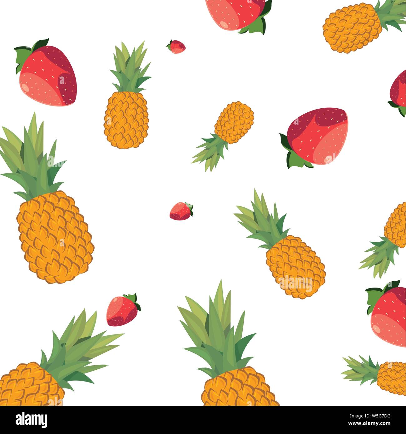 fresh fruits pineapple and strawberries background vector illustration ...