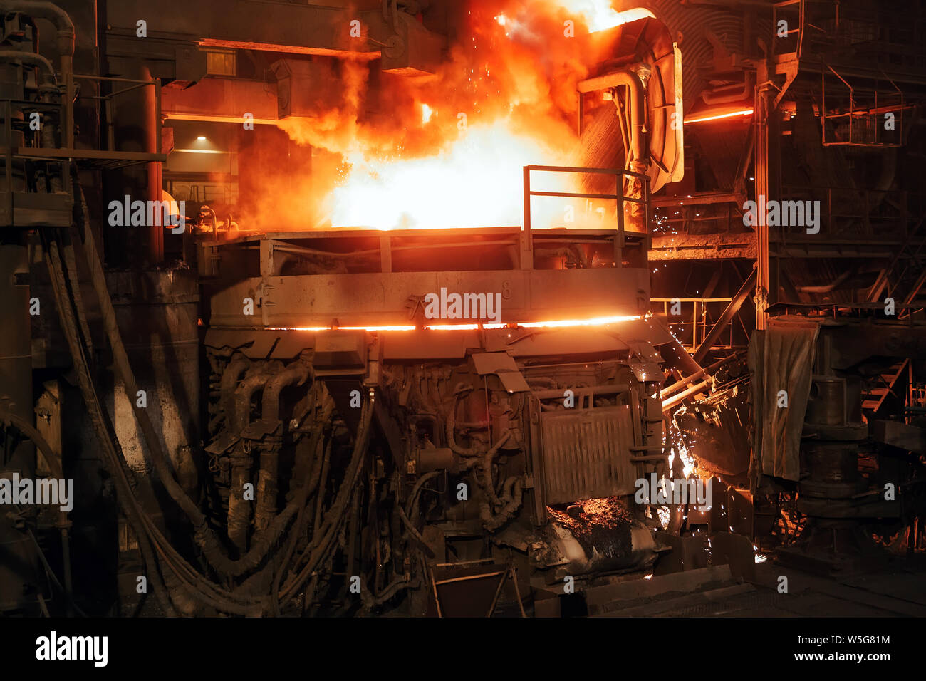 steel production in electric furnaces. Huge ironworks Stock Photo - Alamy