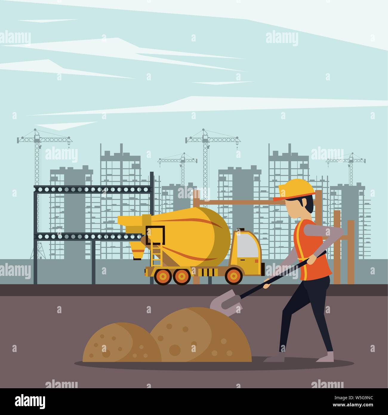 Workers construction site shovel Stock Vector Images - Alamy
