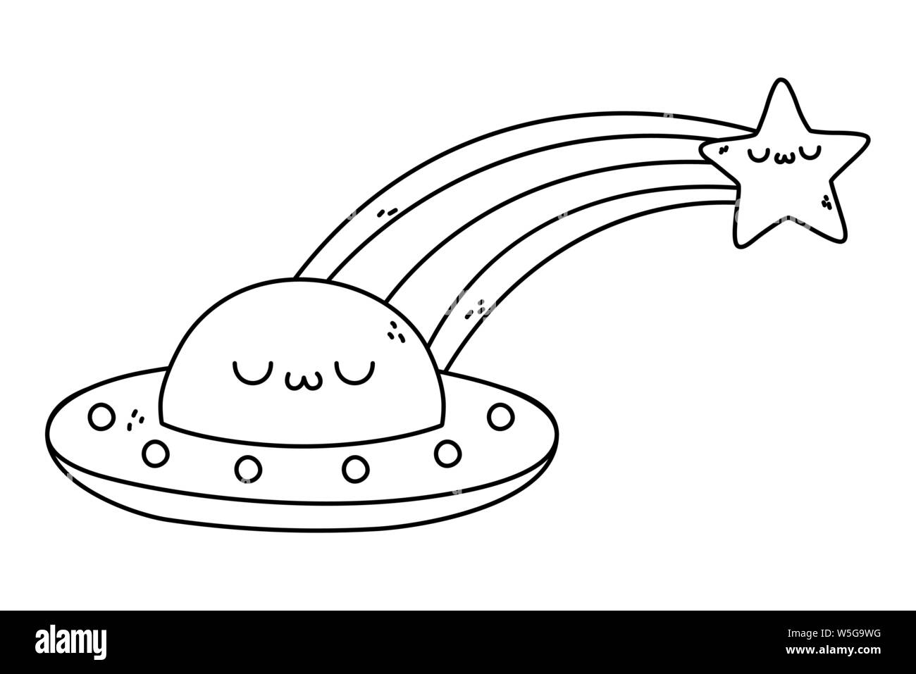 Ufo cartoon design, Kawaii expression cute character funny and emoticon ...