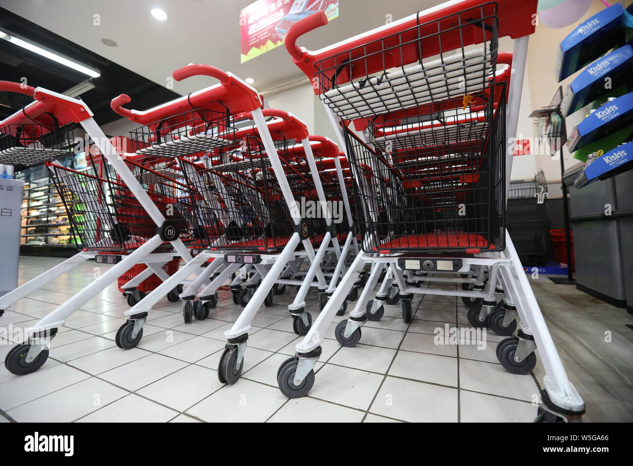View of smart carts with scan-to-pay smart screens to improve the ...