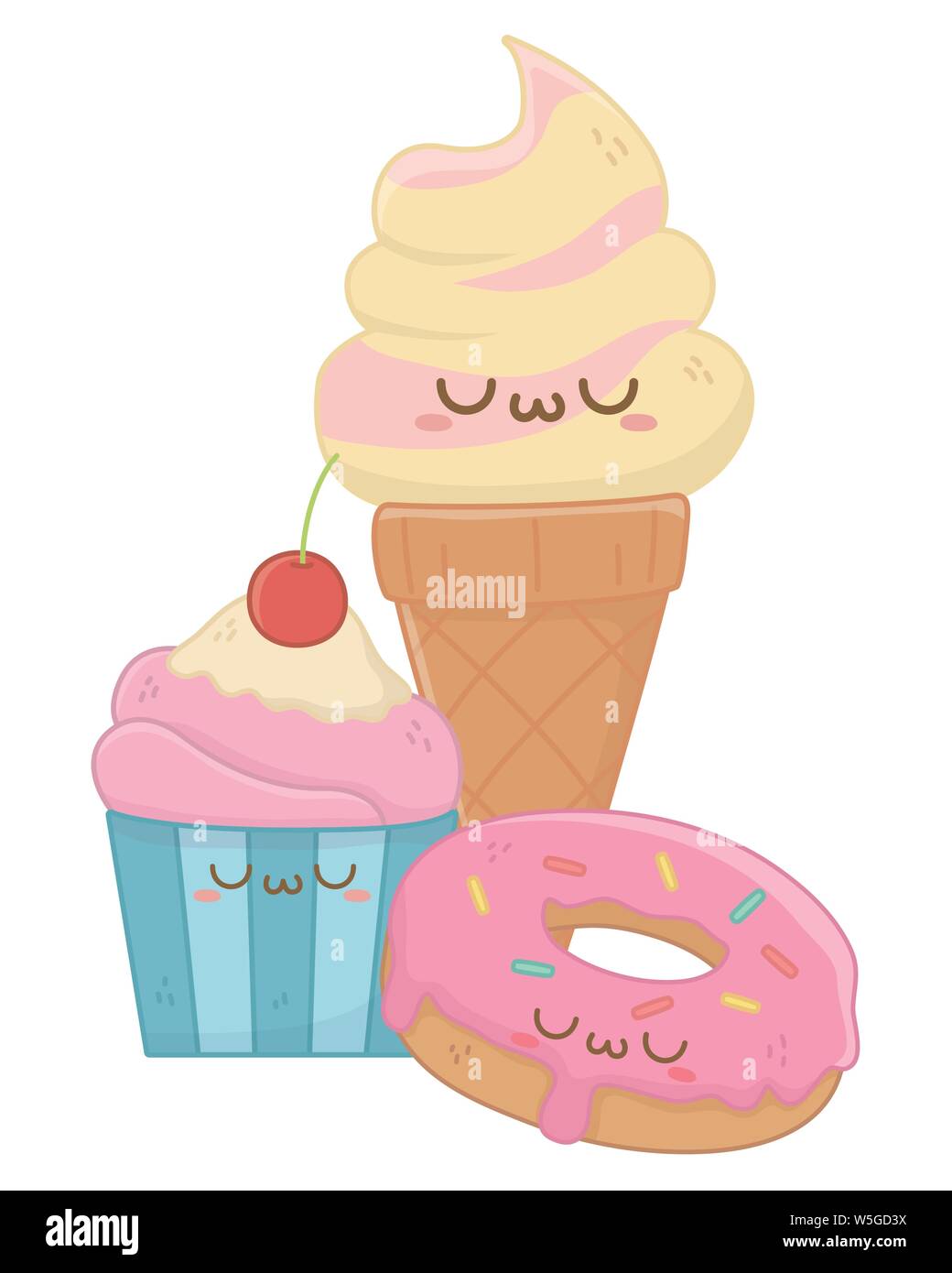 Ice cream cartoon design, Kawaii expression cute character funny and ...