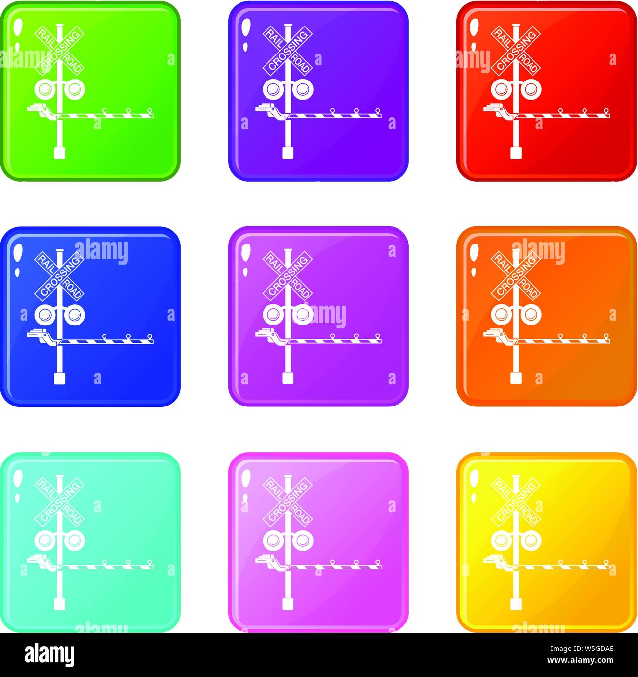Rail crossing signal icons set 9 color collection Stock Vector Image ...