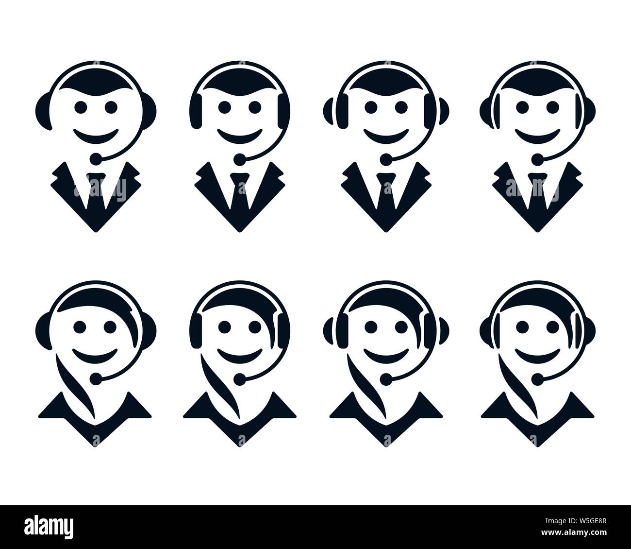 Call center operator symbols on white background. Support flat icons ...