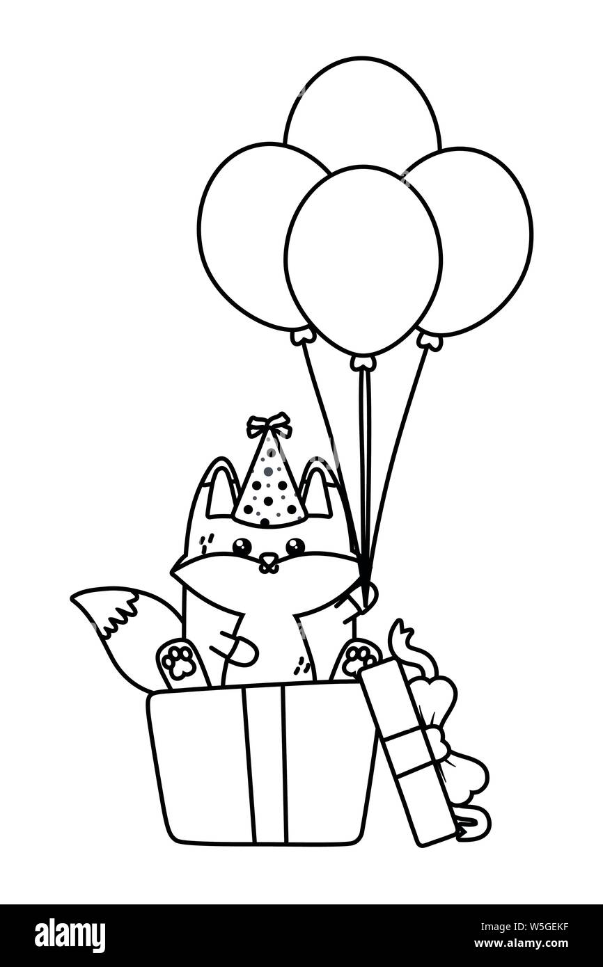 Fox cartoon design, happy birthday celebration decoration party festive ...