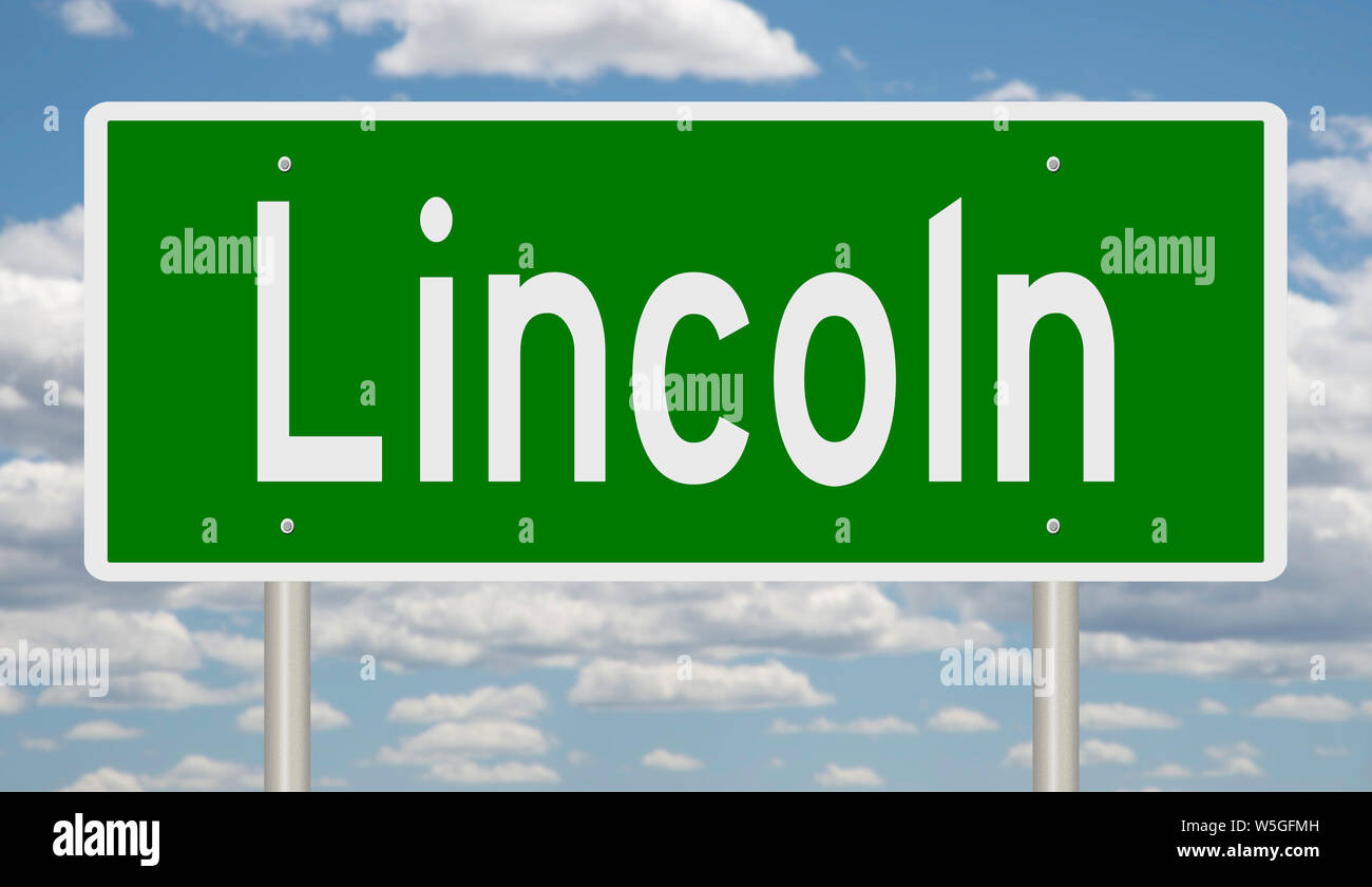 Rendering of a green highway sign for Lincoln Stock Photo - Alamy
