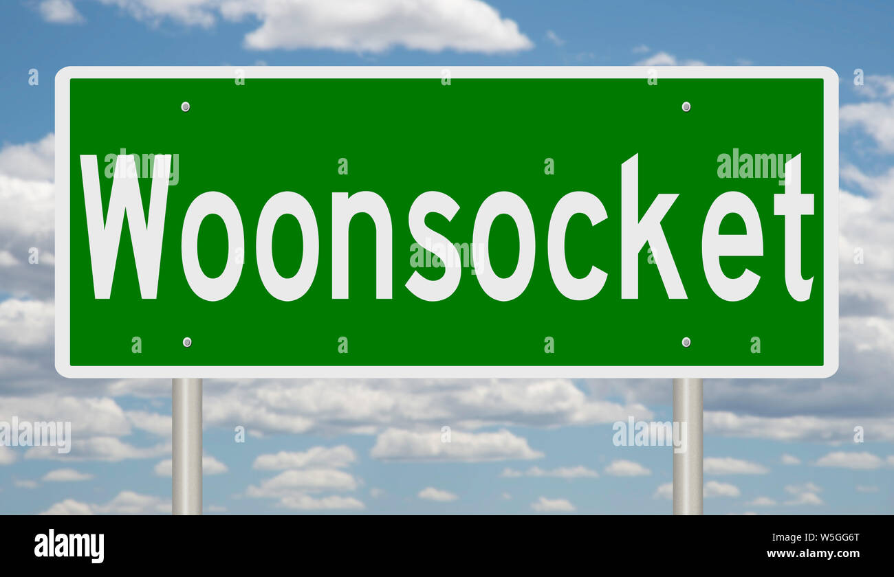 Rendering of a green highway sign for Woonsocket Rhode Island Stock ...