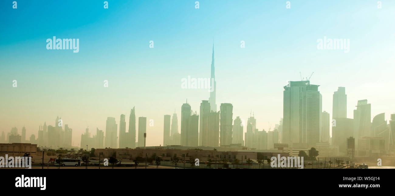 Dubai city skyline in the morning, sunrise Stock Photo - Alamy