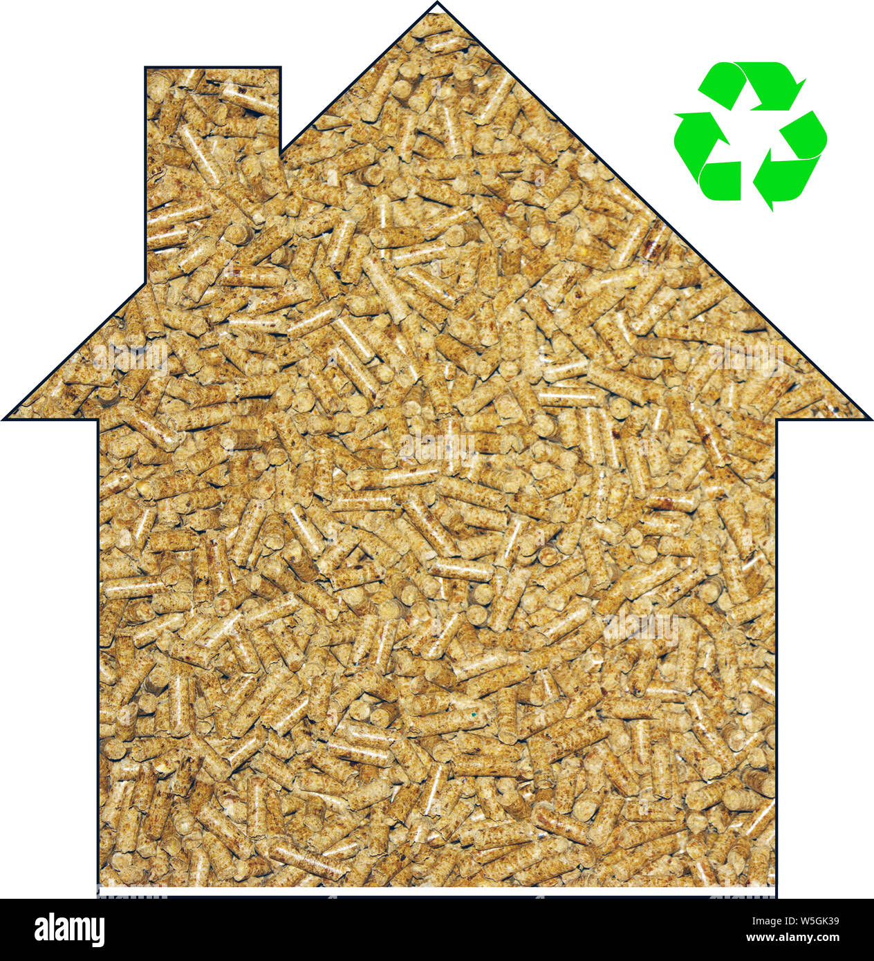 The shape of the house fill with wood pellet and recycle sign Stock ...