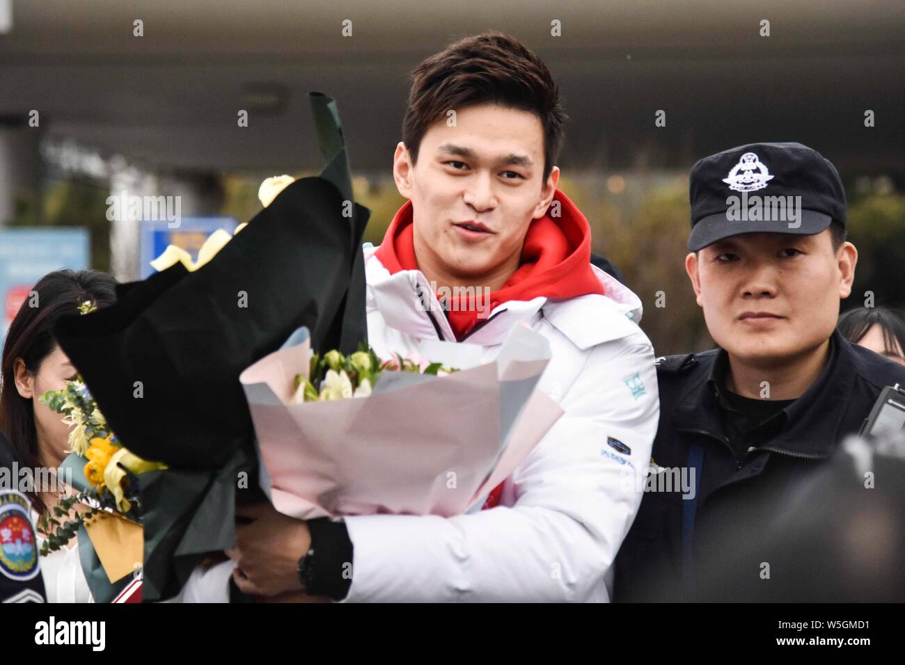 Chinese swimming Olympic champion Sun Yang arrives at the Qingdao ...