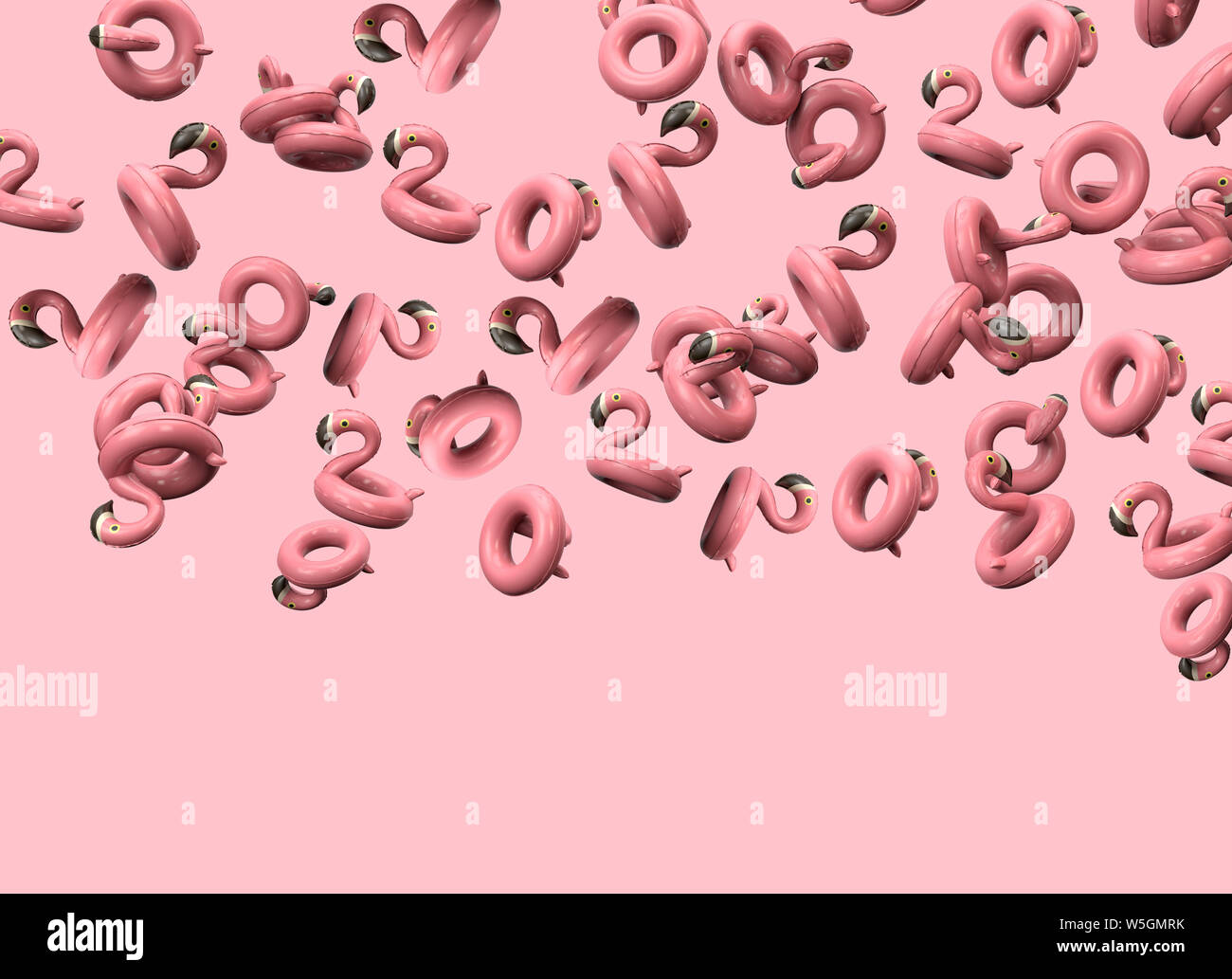 Summertime pink inflatable falmingo on a pink background. 3D Render ...