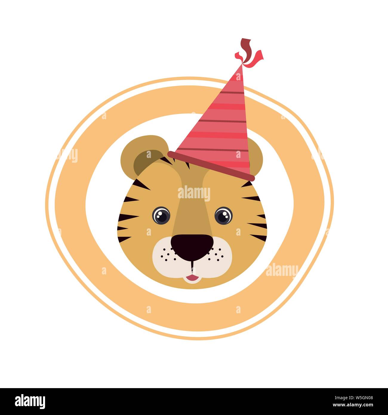 head of tiger with party hat on white background Stock Vector Image ...