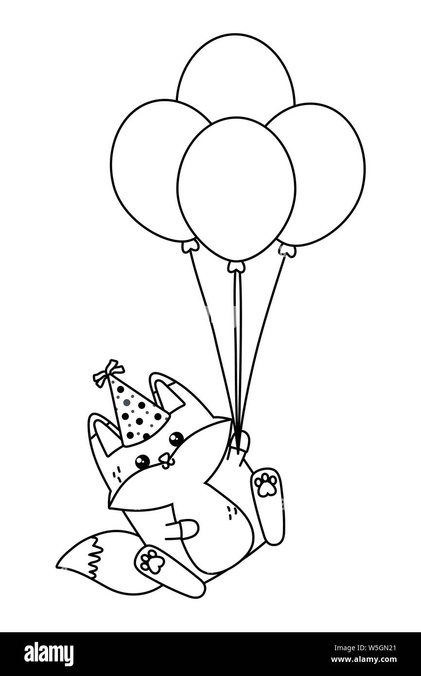 Fox cartoon design, happy birthday celebration decoration party festive ...
