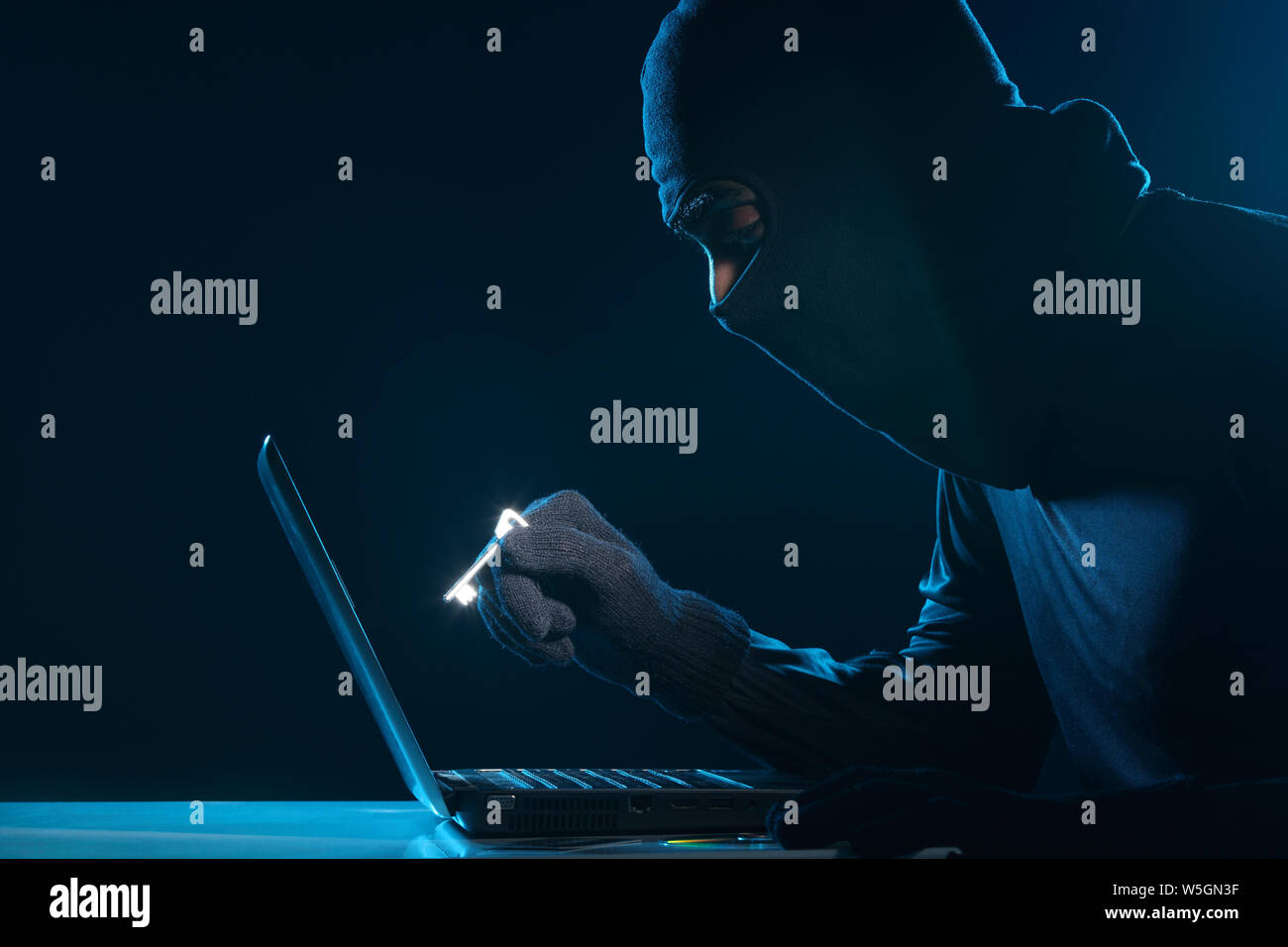 Hacker stealing information from laptop Stock Photo - Alamy