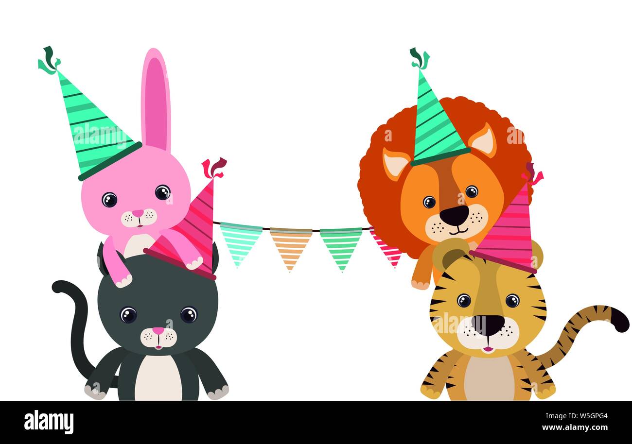 card of celebration with animals on white background Stock Vector Image ...