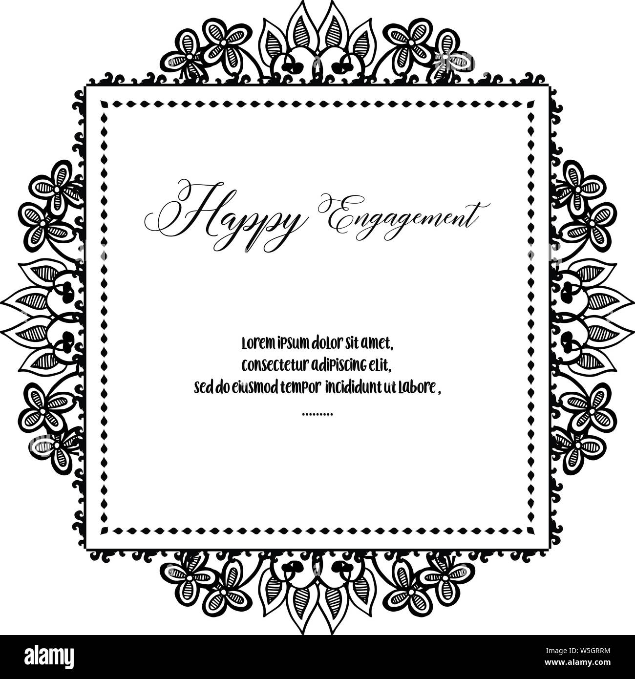 Design card happy engagement, pattern art floral frame, crowd flower ...