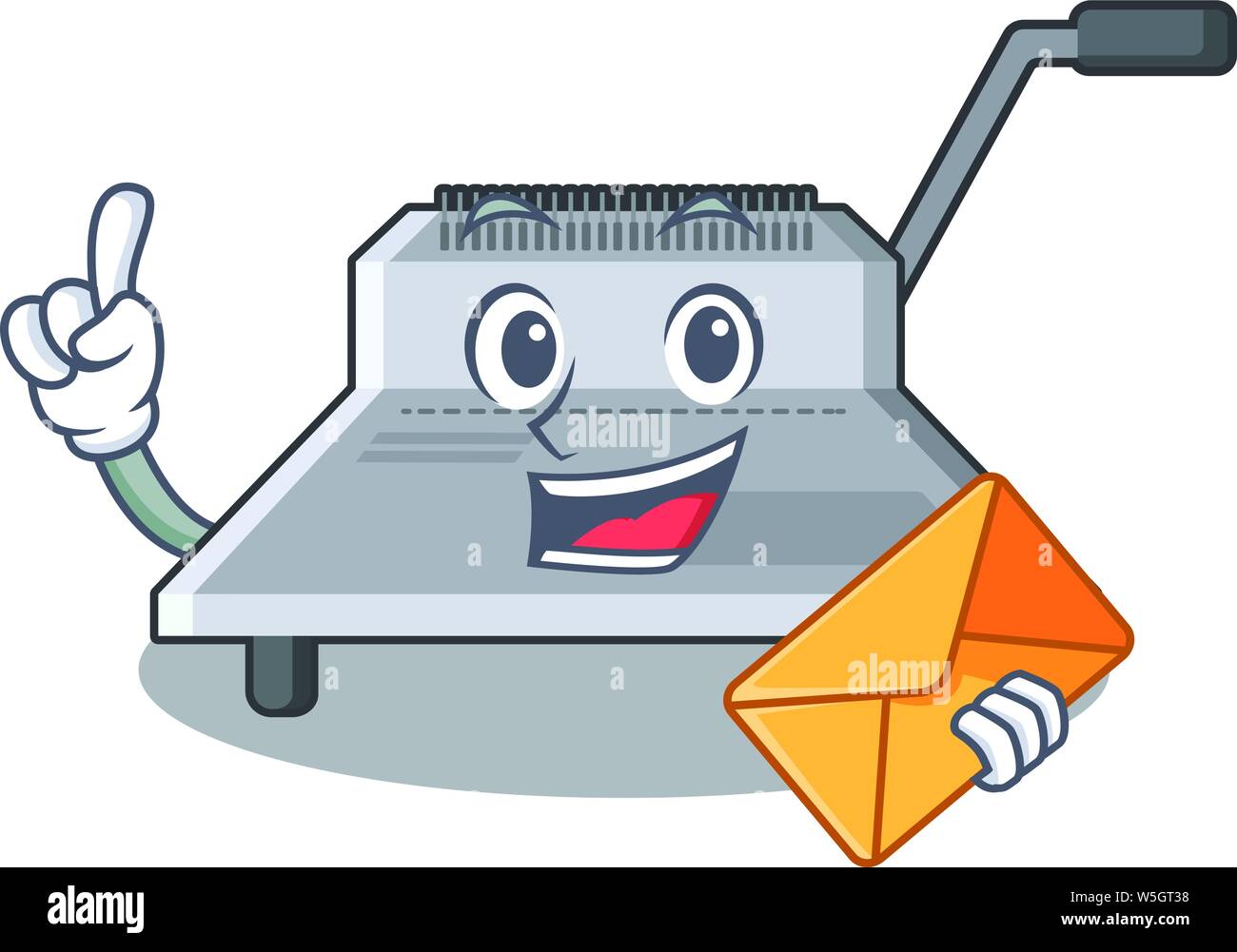 With envelope binding machine in the cartoon shape vector illustration ...