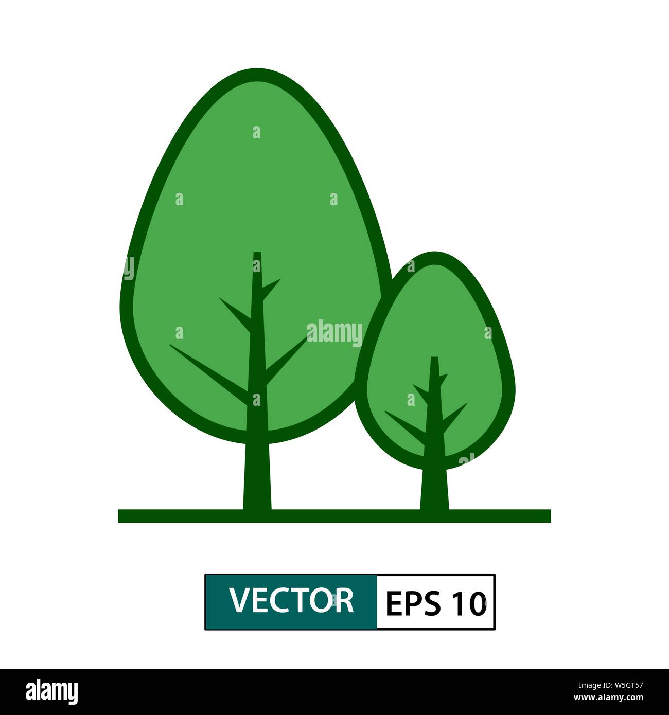 Tree icon. Green colour style. Isolated on white background. Vector ...