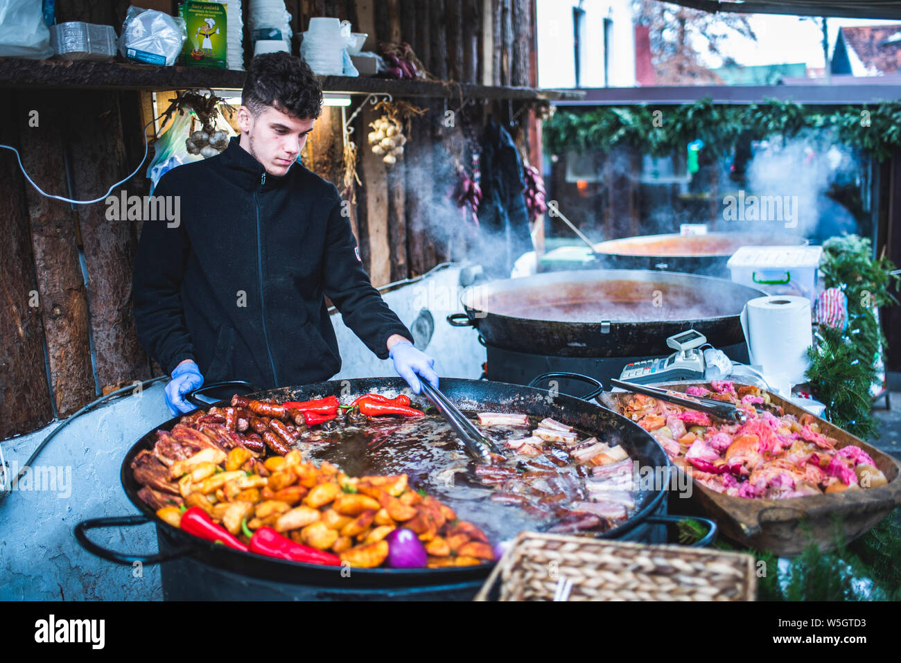 Traditional Romanian food in Bran market, Transylvania, Romania, Europe ...