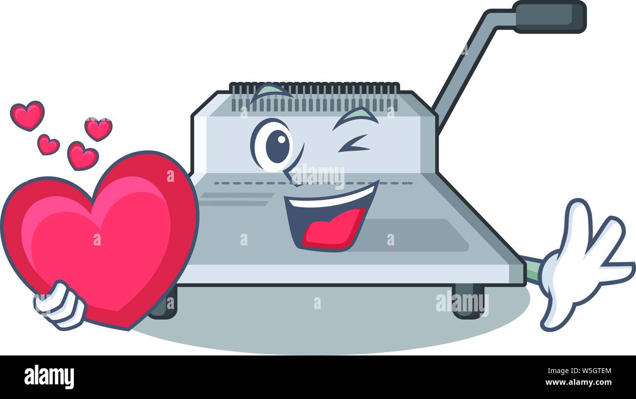 With heart binding machine above wood table cartoon vector illustration ...