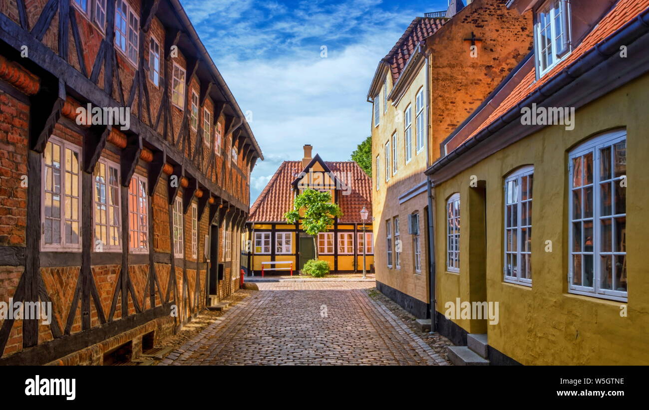 Street and houses in medieval Ribe town, Denmark Stock Photo - Alamy