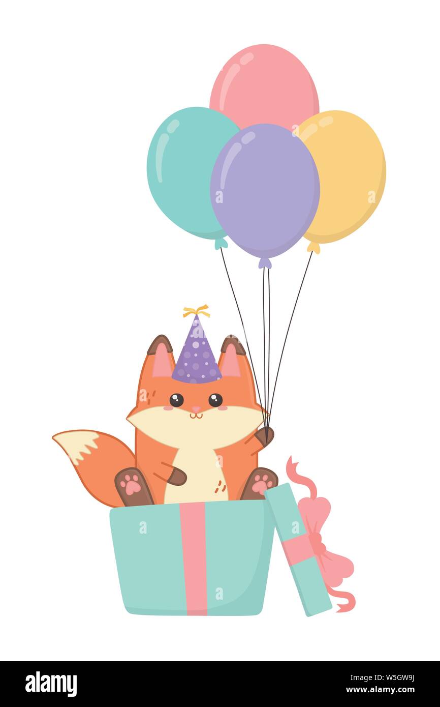 Fox cartoon design, happy birthday celebration decoration party festive ...