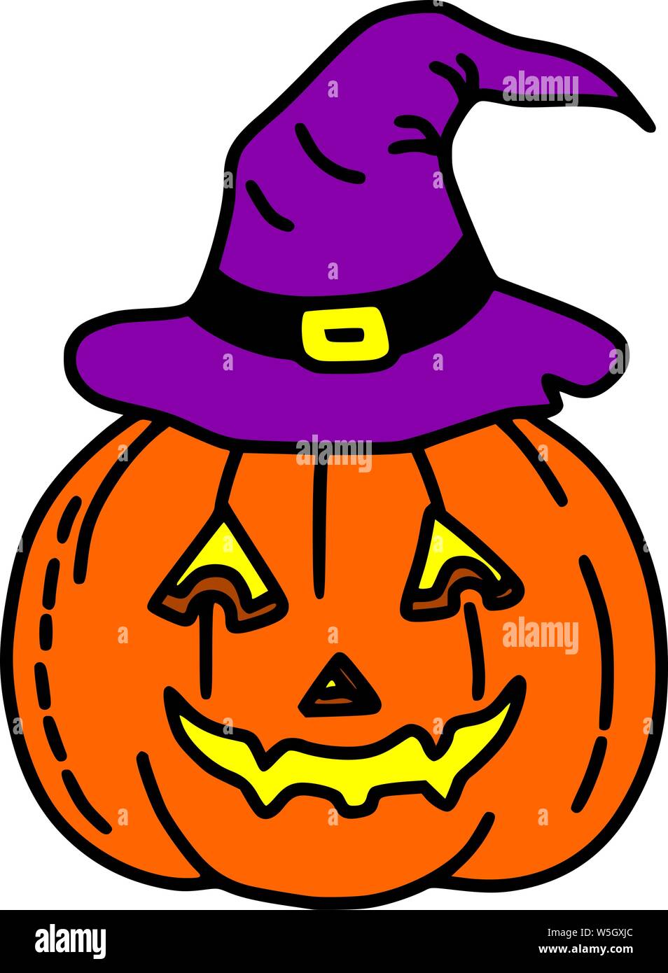 Halloween Jack-o-Lantern In Witch Hat Color Vector Illustration Stock ...