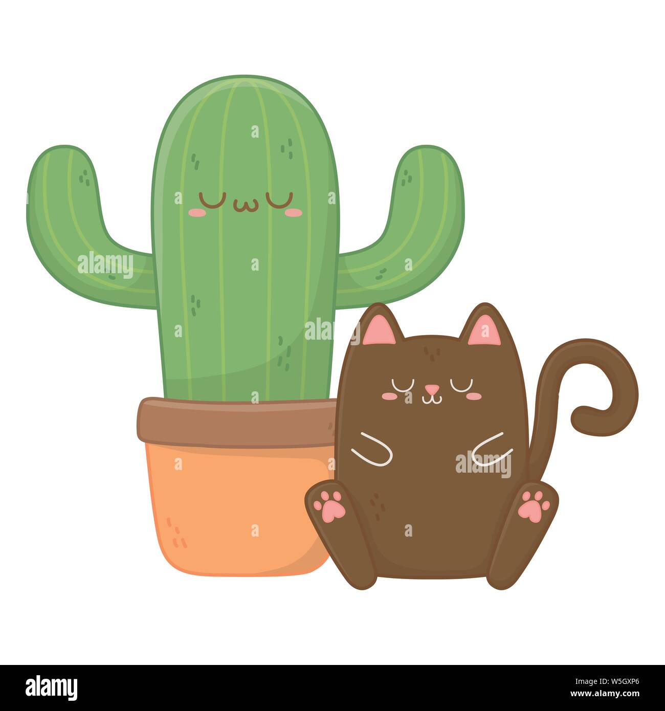Cat with cactus cartoon design, Kawaii expression cute character funny ...