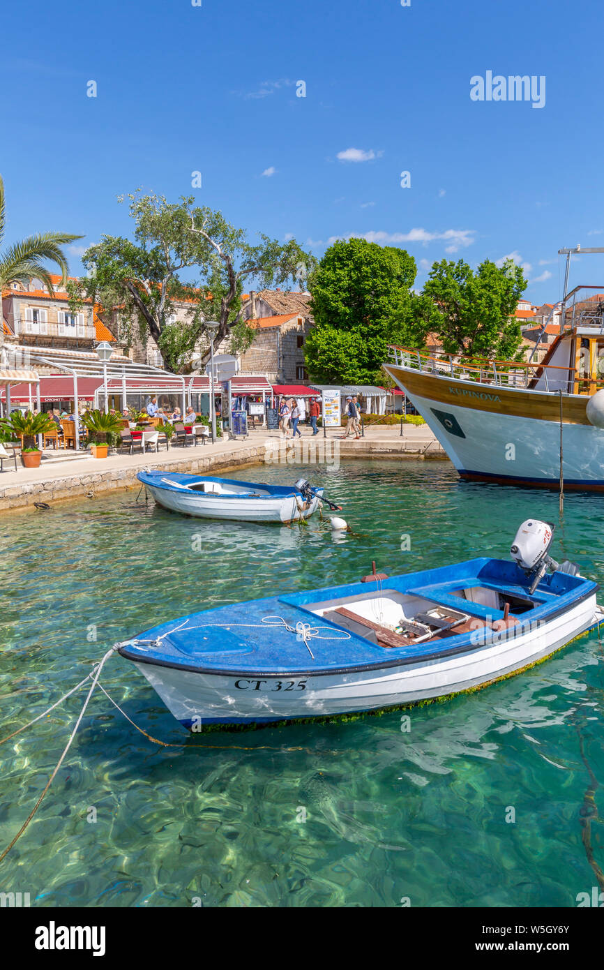 View of harbourside restaurants in Cavtat on the Adriatic Sea, Cavtat ...