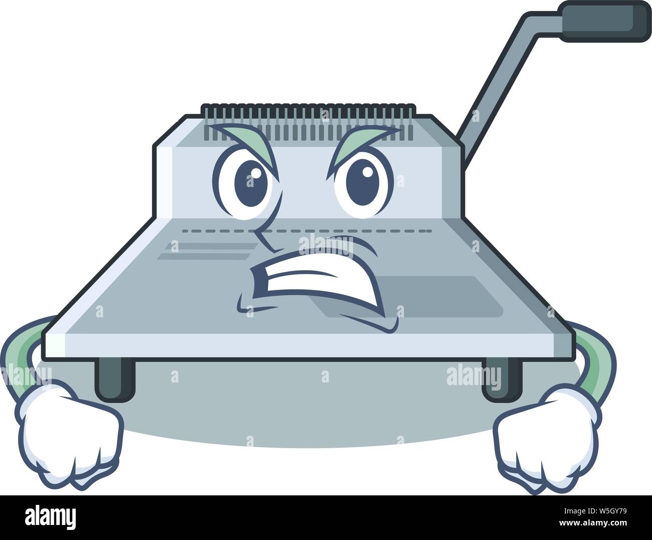 Angry binding machine above wood table cartoon vector illustration ...