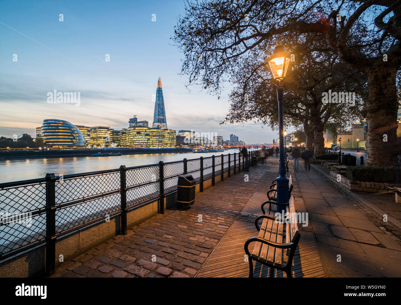 The Shard and River Thames at night, London, England, United Kingdom ...