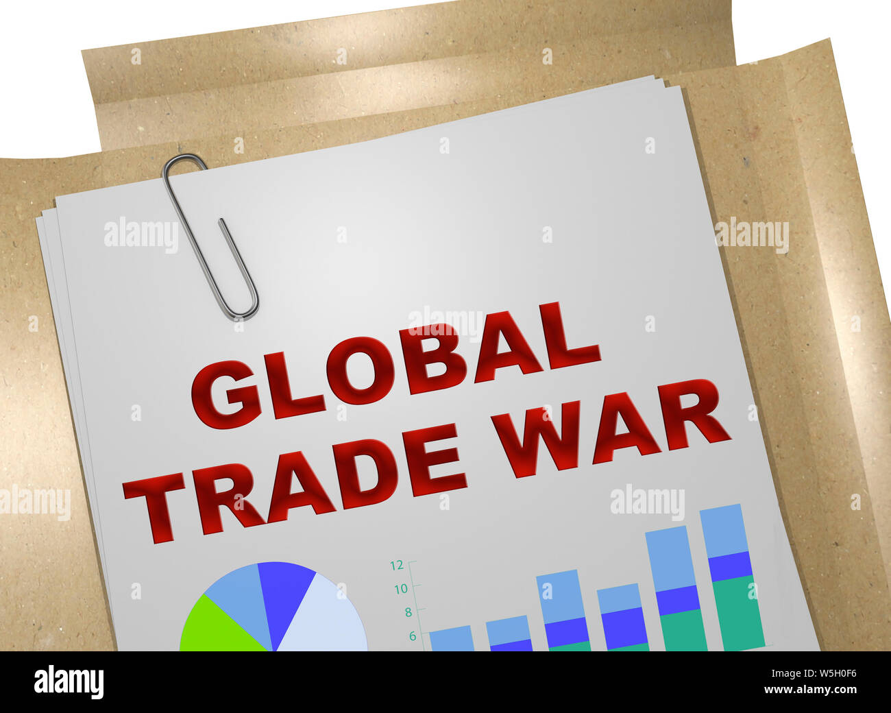 3D illustration of GLOBAL TRADE WAR title on business document Stock ...