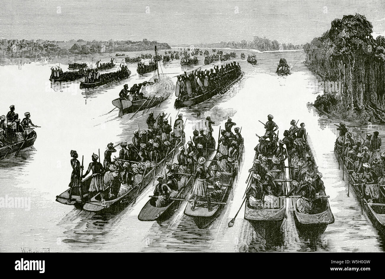Africa. Expedition of Stanley. Naval combat below the confluence of the ...