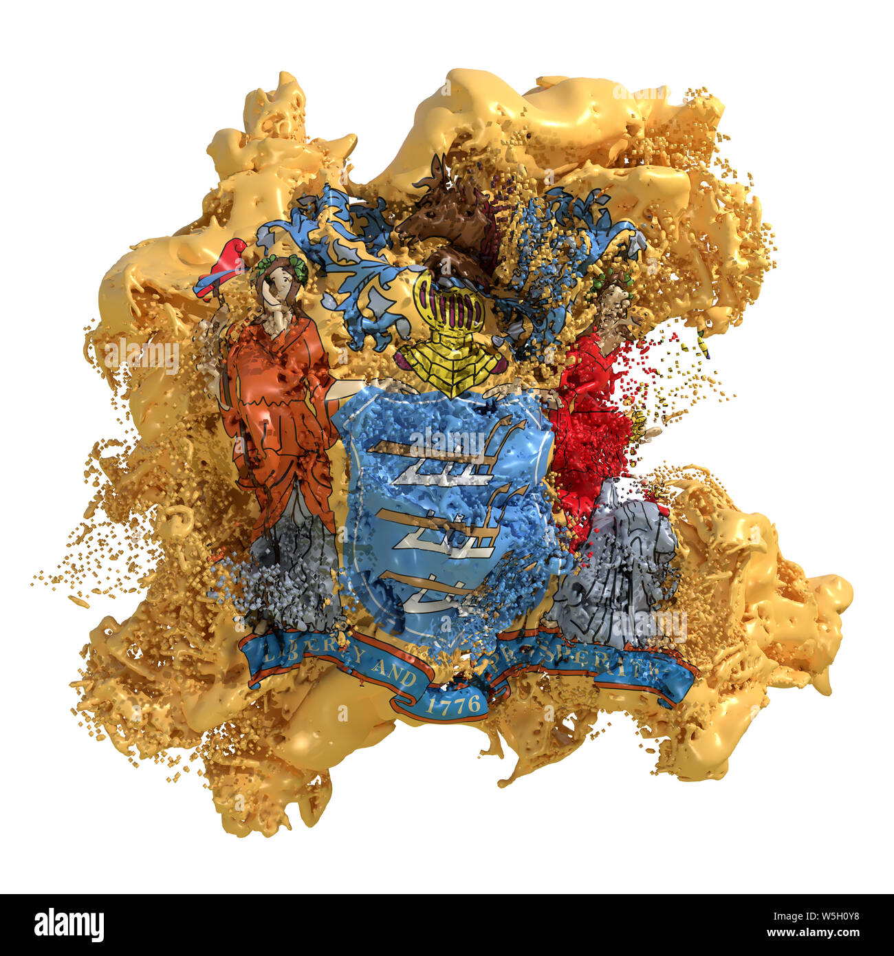 3d rendering of a New Jersey USA State flag in a liquid fluid. Isolated ...