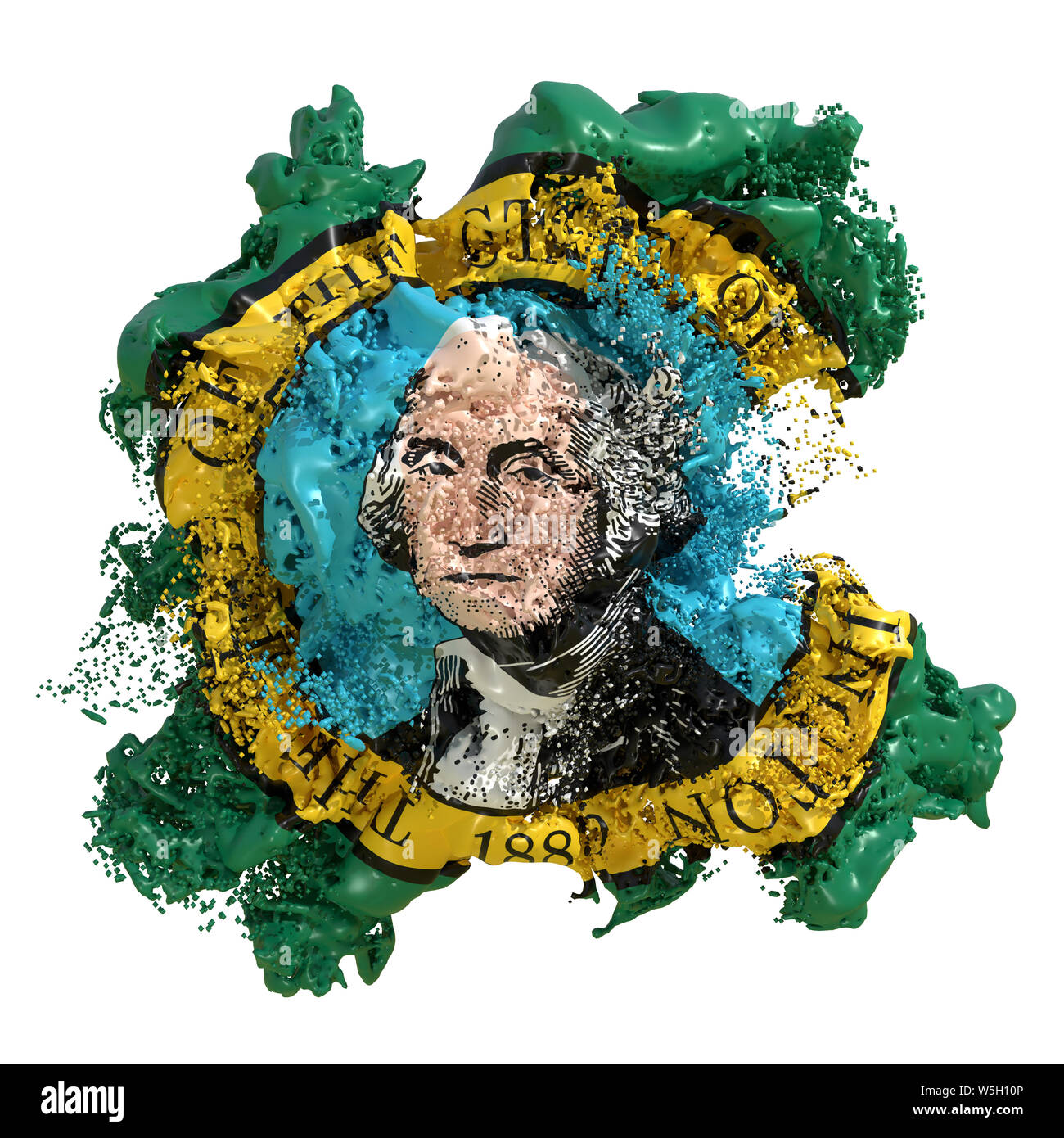 3d rendering of a Washington USA State flag in a liquid fluid. Isolated ...