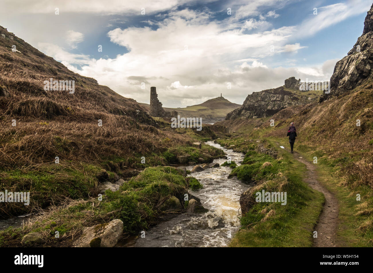 Cape Cornwall, as seen from Kenidjack Valley, Cornwall, England, United ...