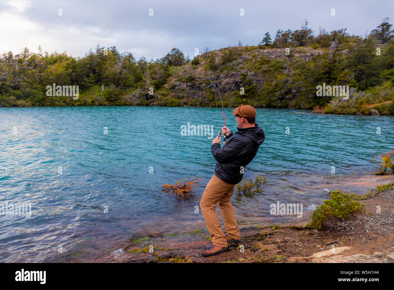 Fishing in Toro Lake, Patagonia, Chile, South America Stock Photo - Alamy