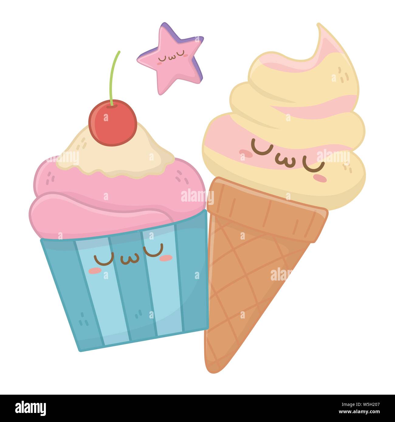 Ice cream cartoon design, Kawaii expression cute character funny and ...