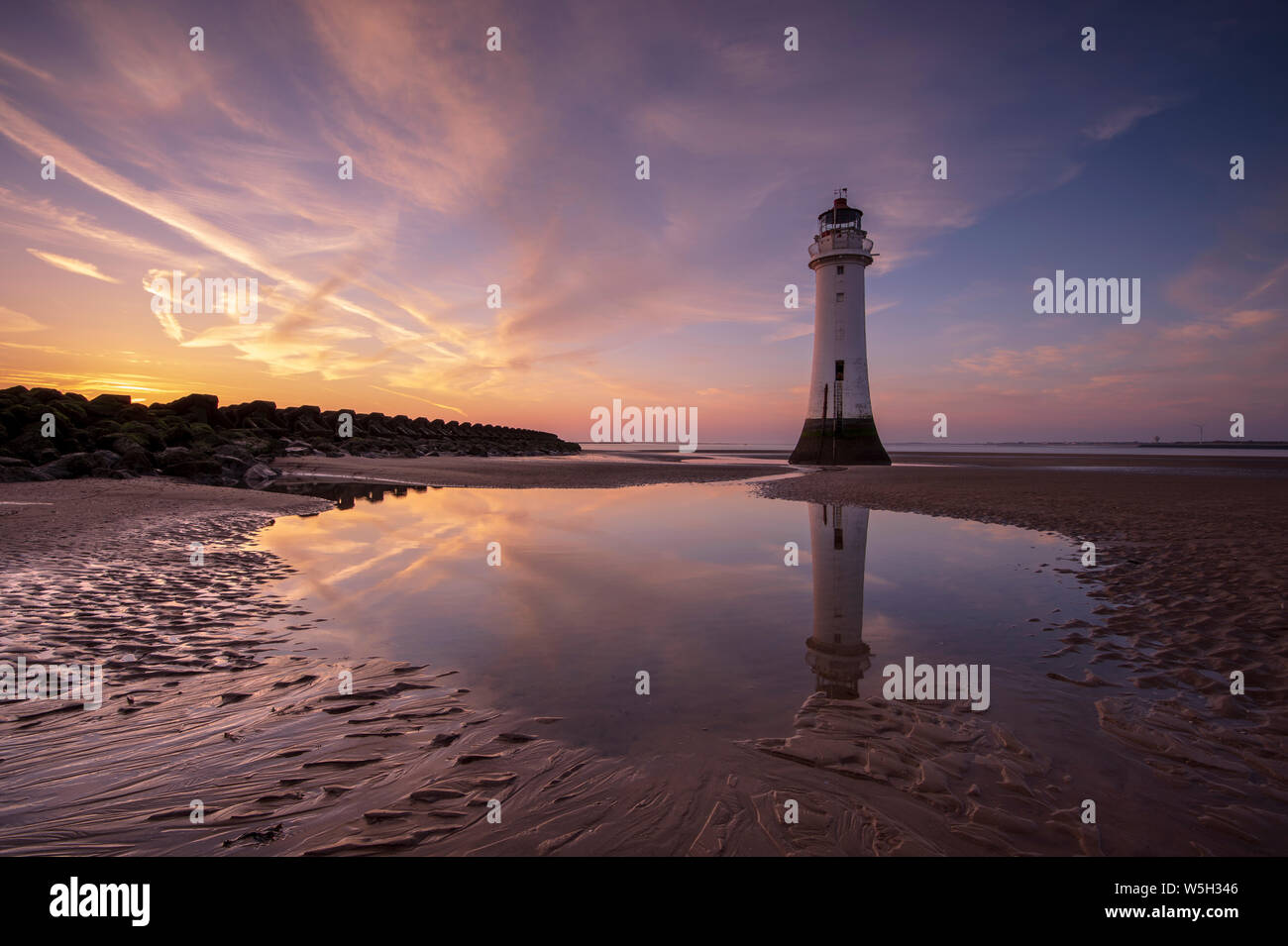 Perch Rock lighthouse with dramatic sky, New Brighton, Merseyside, The ...