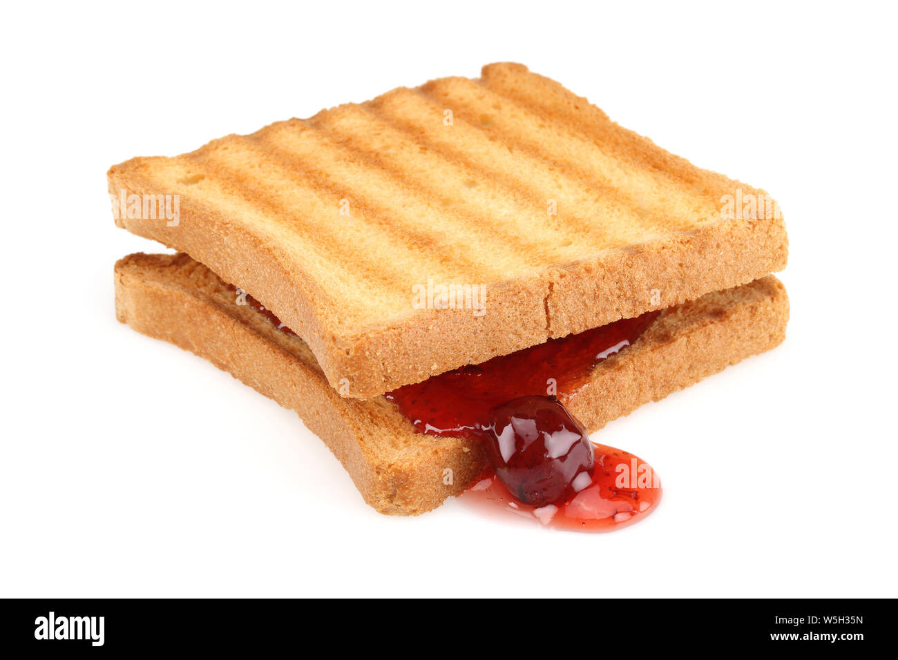 Toasted bread and strawberry jam isolated on white background Stock ...