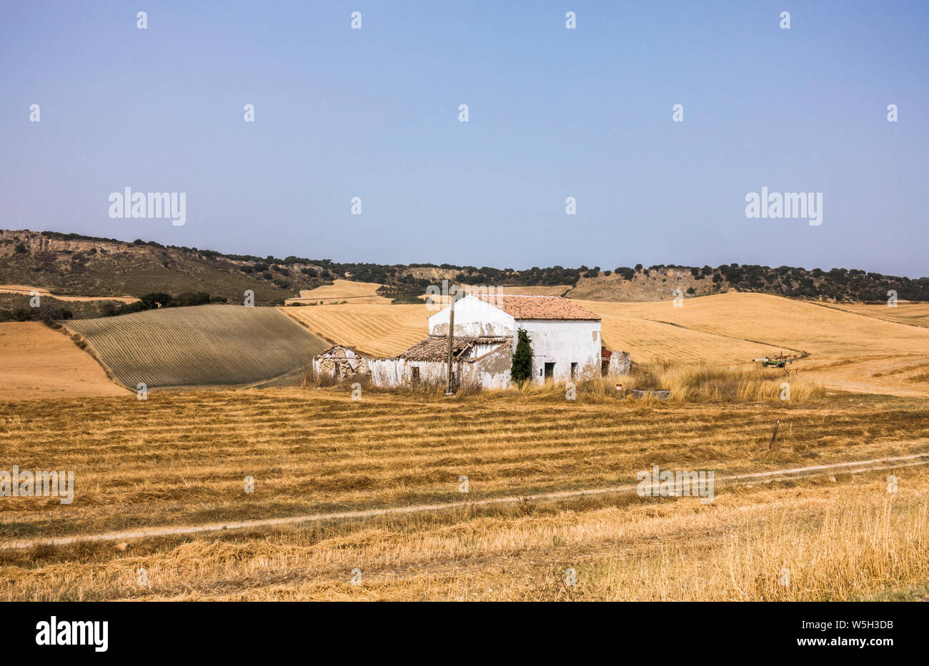 Dry countryside with white farmhouse near the spanish town of Ronda ...