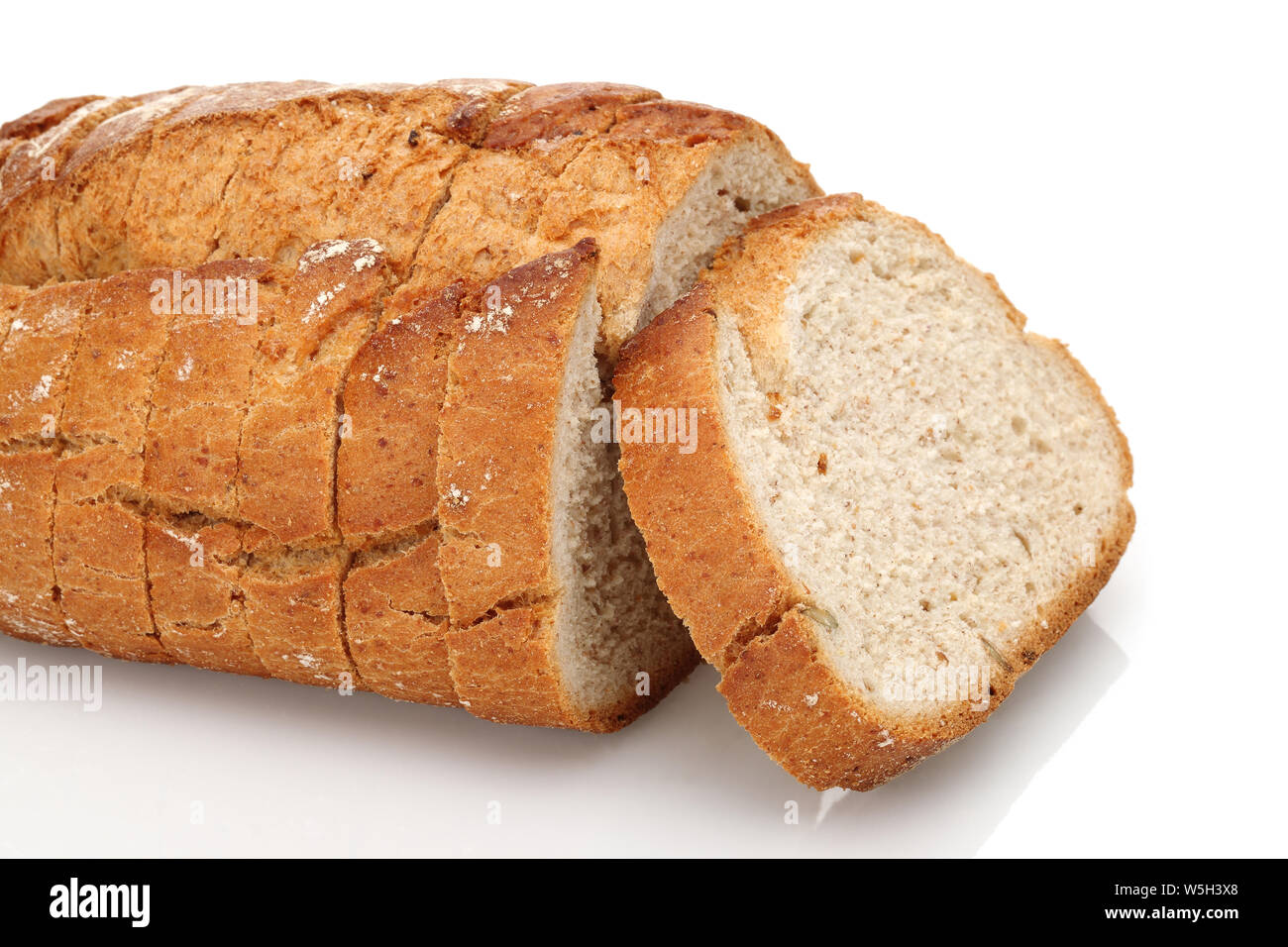 Sliced floury wheat bread isolated on white background Stock Photo - Alamy