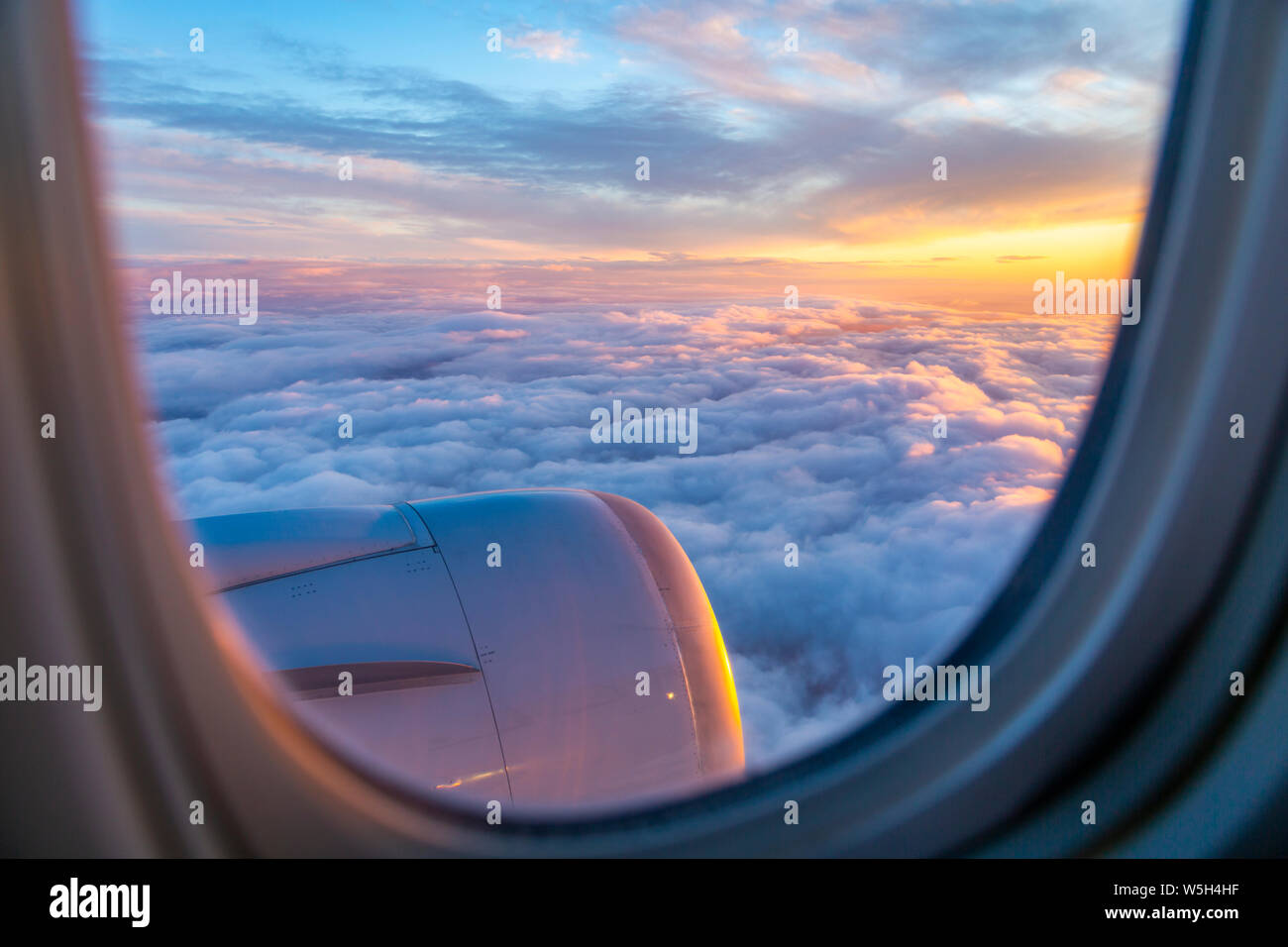 Generic view from airplane window of sunrise over England, United ...