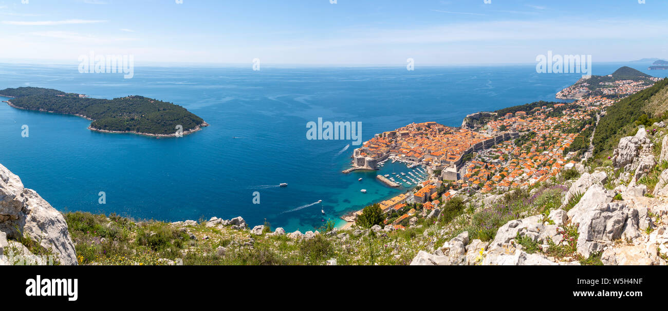 Panoramic view of Old Walled City of Dubrovnik and Adriatic Sea from ...