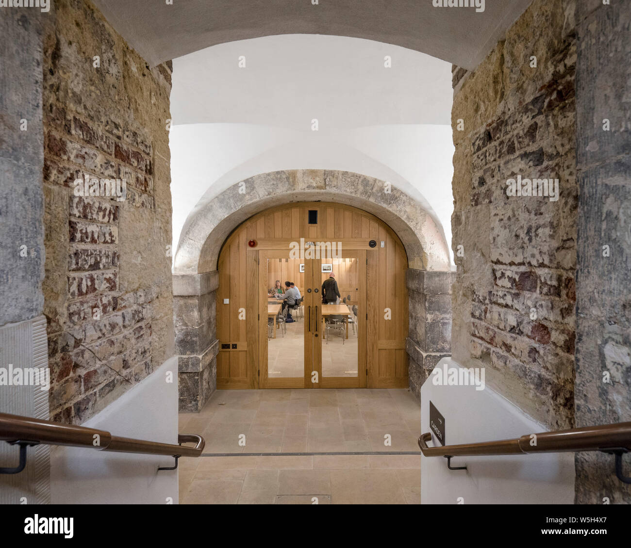 Entrance stairway to crypt. Crypt of Christ Church Spitalfields, London ...