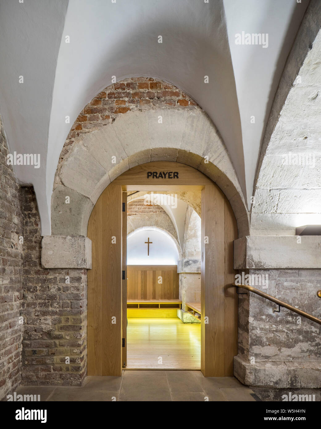 Entrance to prayer room in crypt. Crypt of Christ Church Spitalfields ...