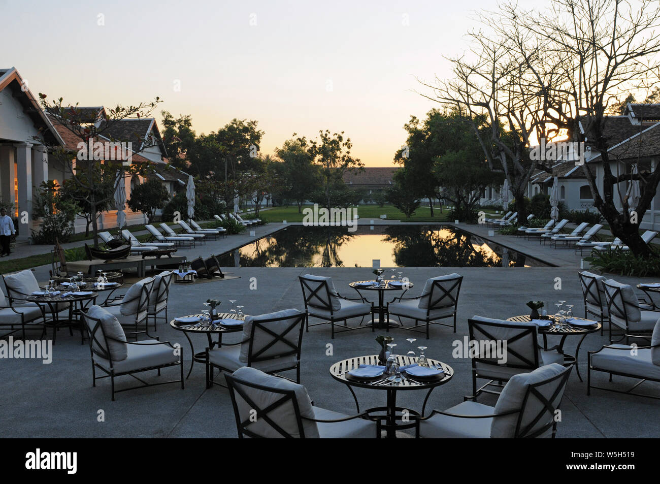 Laos: The pool of the luxury hotel Amantaka in Luang Brabang City Stock ...