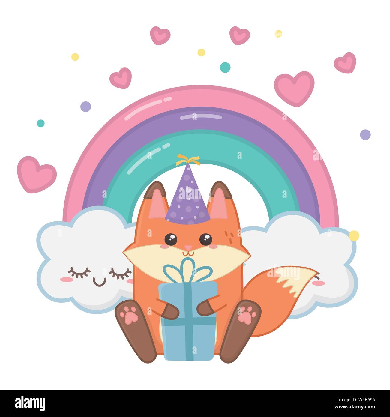 Fox cartoon design, happy birthday celebration decoration party festive ...