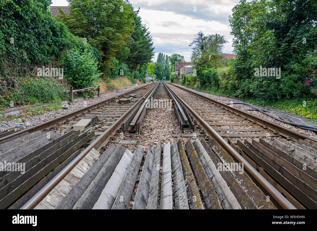 Railway tracks at Datchet in Berkshire disappear into the distance ...